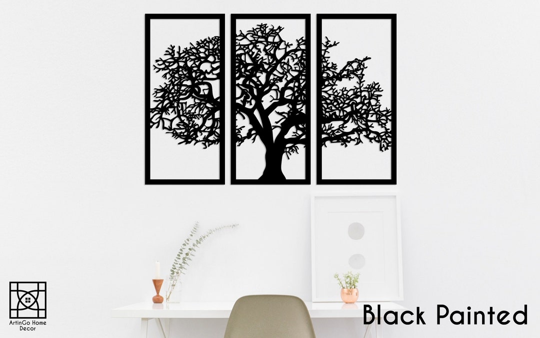 Tree of Life Wooden Wall Art, Natural Wood Veneer, 3 Panel Decor - Etsy
