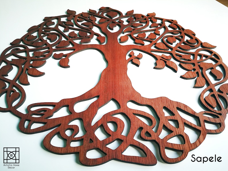 Tree of Life Wooden Wall Art, Natural Wood Veneer, Celtic Rope Knot ...