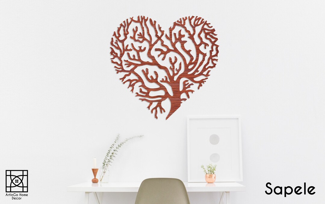 Heart Tree of Life Wooden Wall Art, Natural Wood Veneer - Etsy