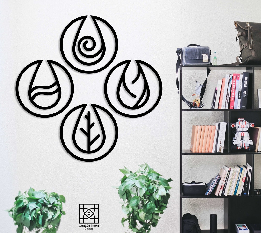 4 Elements Sign Wooden Wall Art, Natural Wood Veneer, Four Elements ...