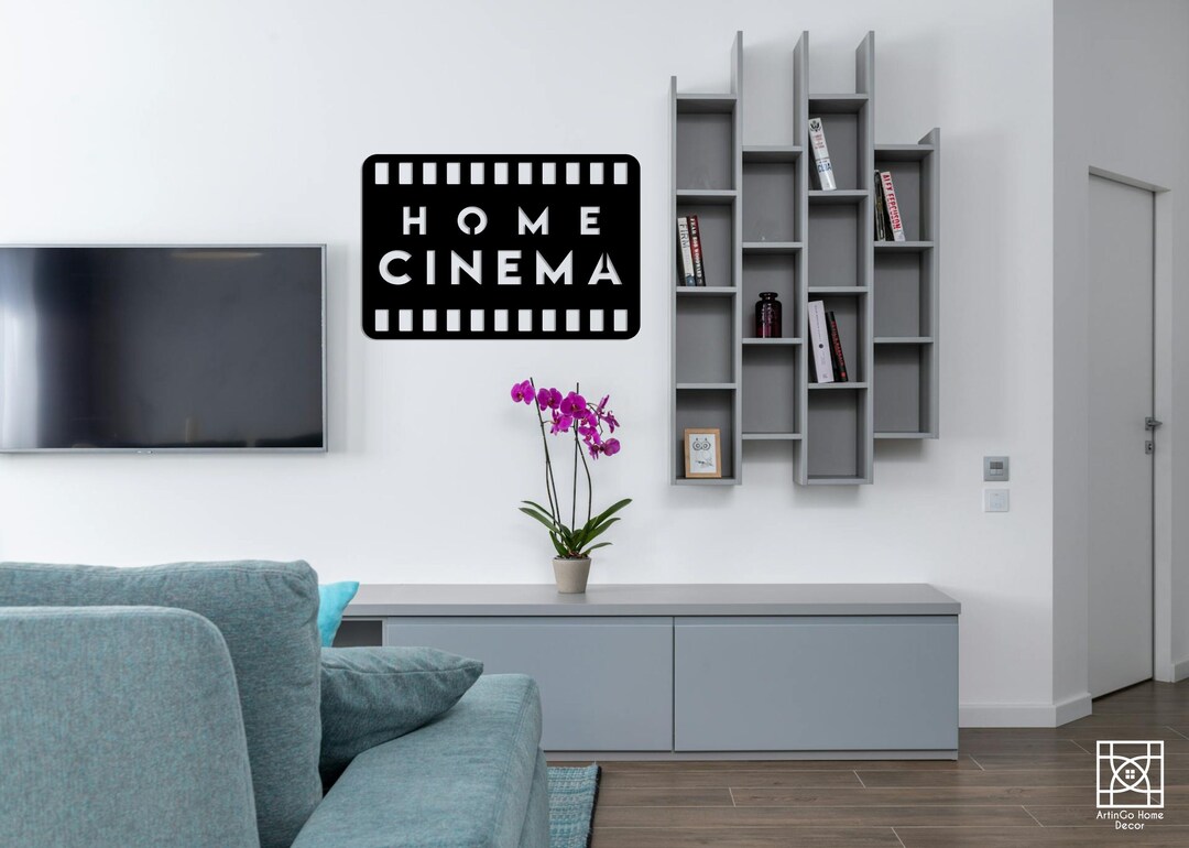 Home Cinema Sign Wooden Wall Art, Natural Wood Veneer, Cinema Wall ...