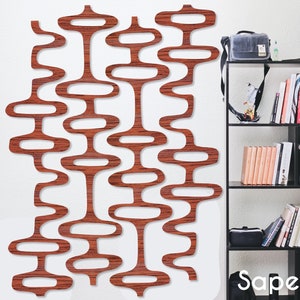 Retro 70s 8 Panels Wooden Wall Art, Natural Wood Veneer, Retro 70s Wall ...
