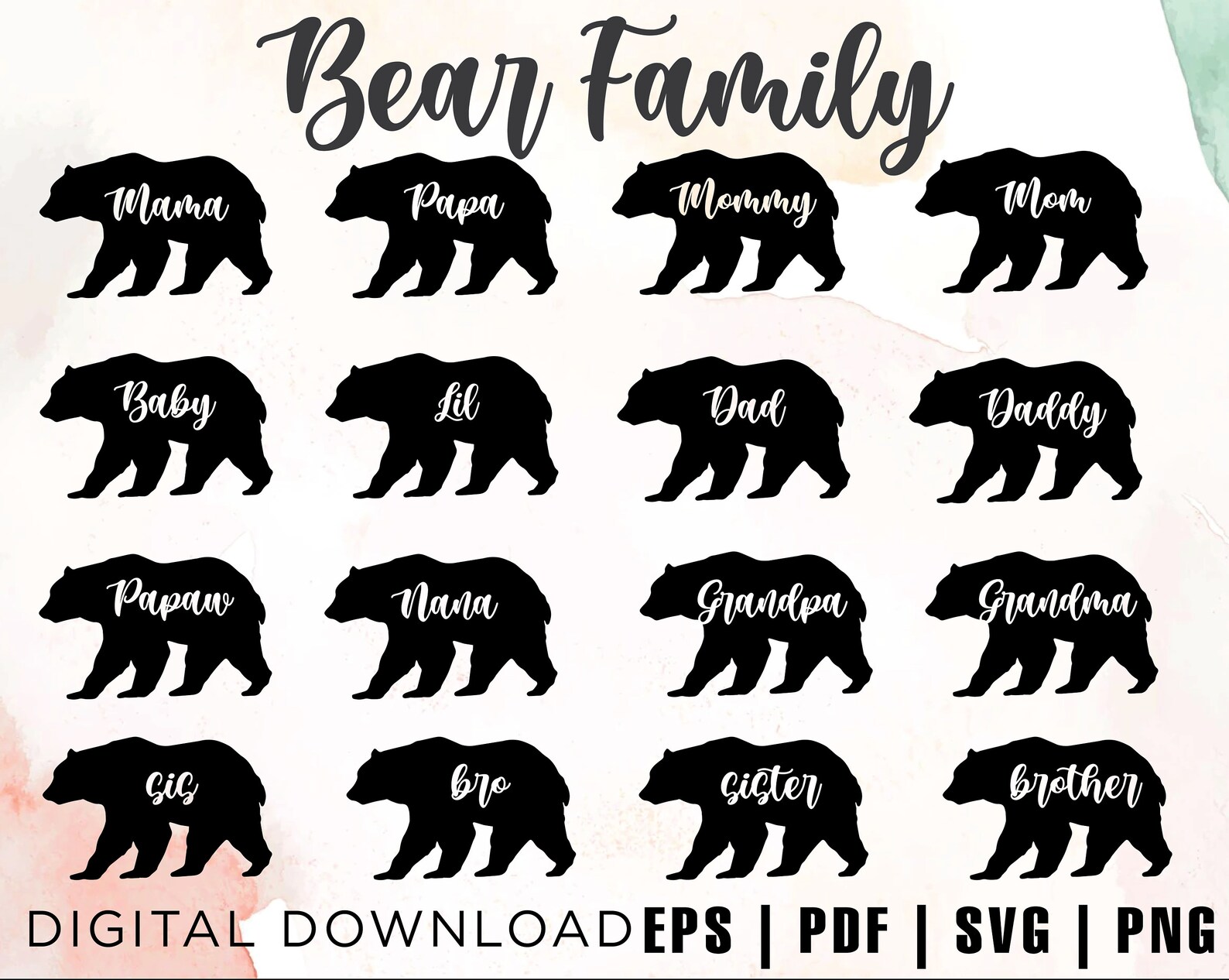 Bear Family Bundle Set, Bear Family Svg, Mama Bear Svg, Nana Bear Svg ...
