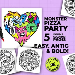Monster Pizza Party Coloring Book | Easy, Antic and Bold! | 5 Pages - Etsy