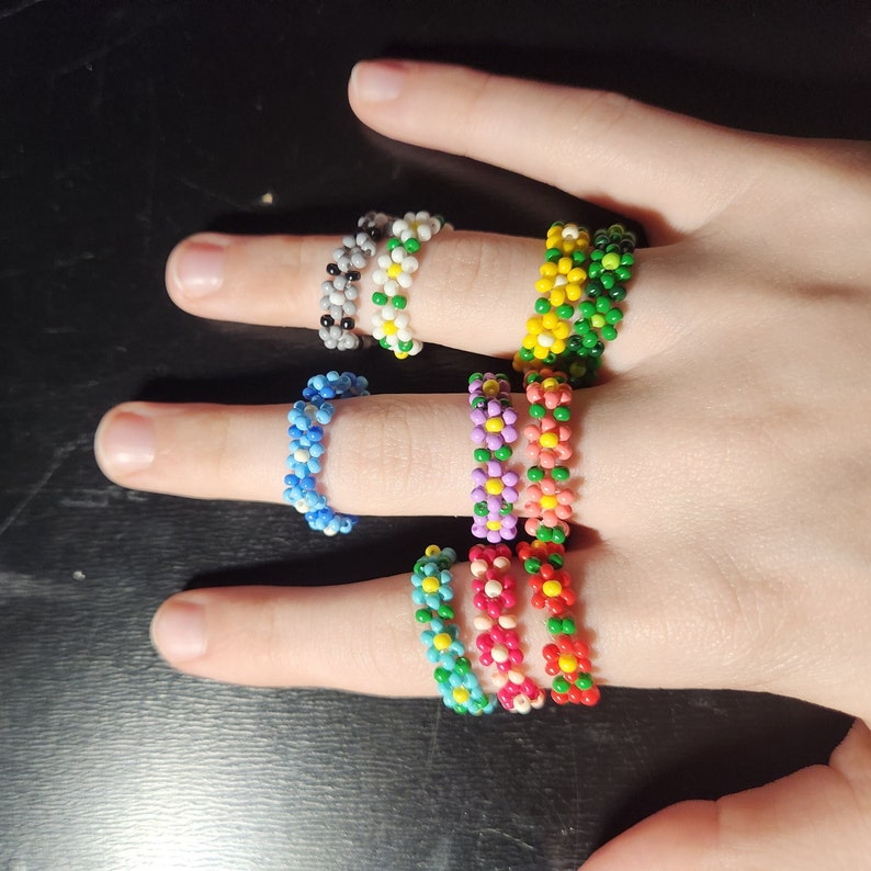 Beaded Daisy Rings - Etsy