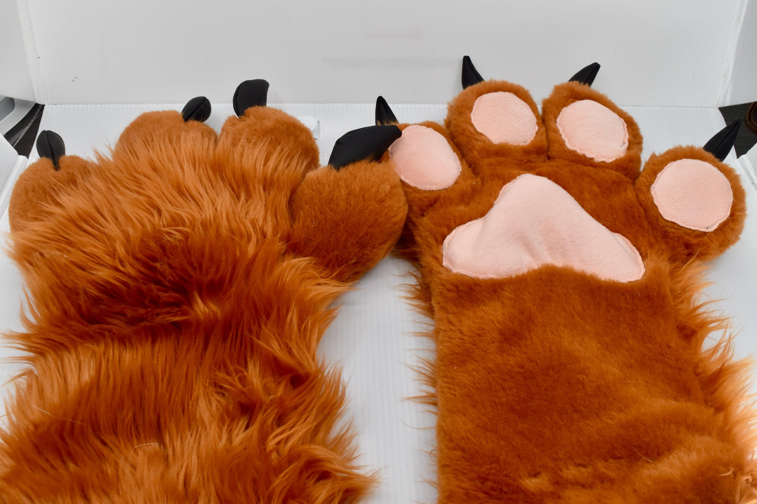 Furry Puffy Handpaws Orange | Fursuit Hand Paws | Furry 4-finger Gloves ...