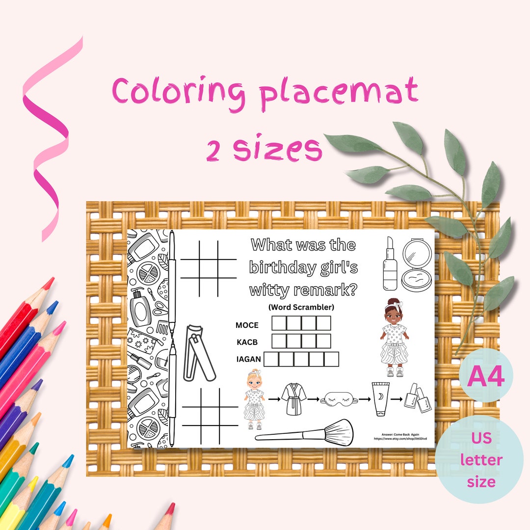 Spa Placemat Coloring Pages, Printable Favor, Slumber Party, Spa and ...