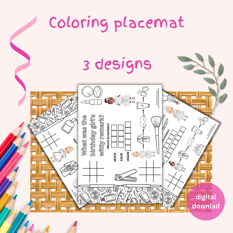 Spa Placemat Coloring Pages, Printable Favor, Slumber Party, Spa and ...