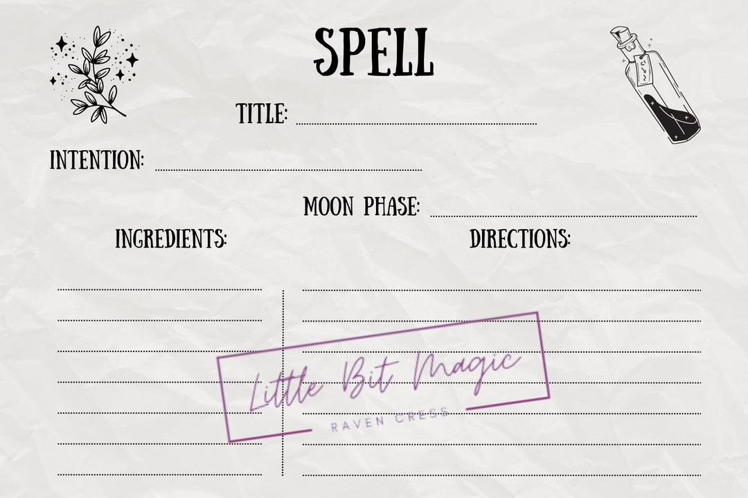 Spell Cards 5 Recipe Cards for Your Own Spells, Magical, Witchy Vibes ...
