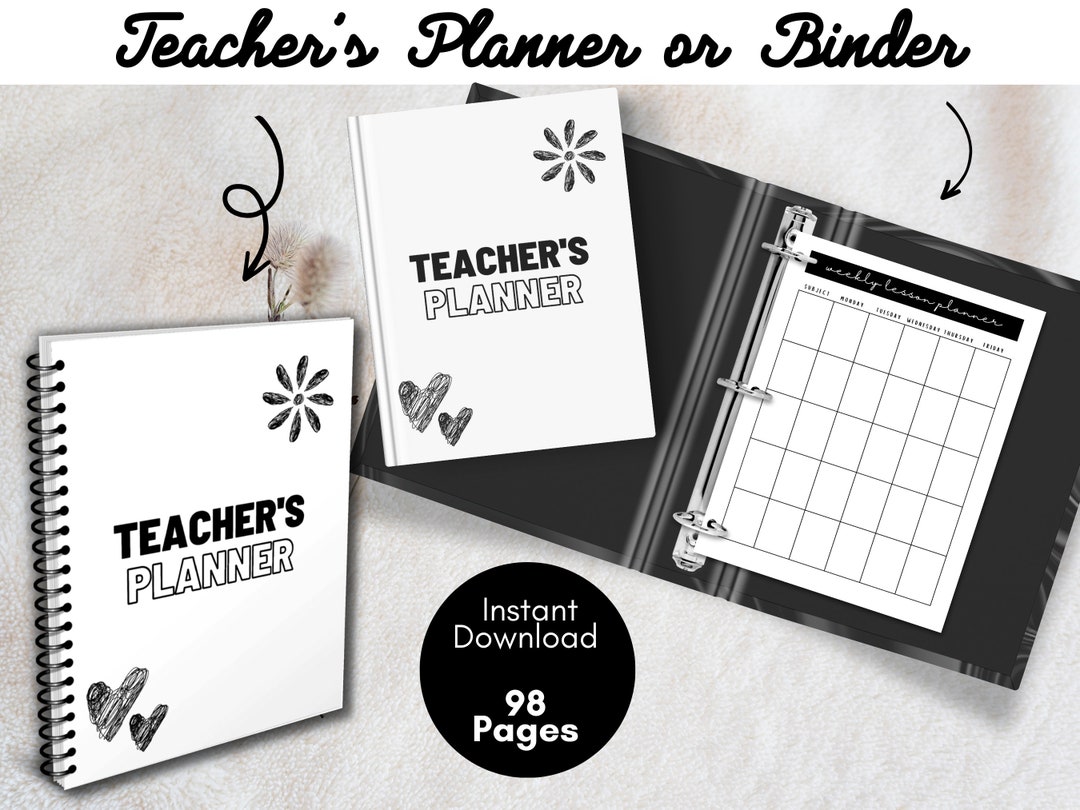 Printable Teacher Planner Black and White Digital Download - Etsy