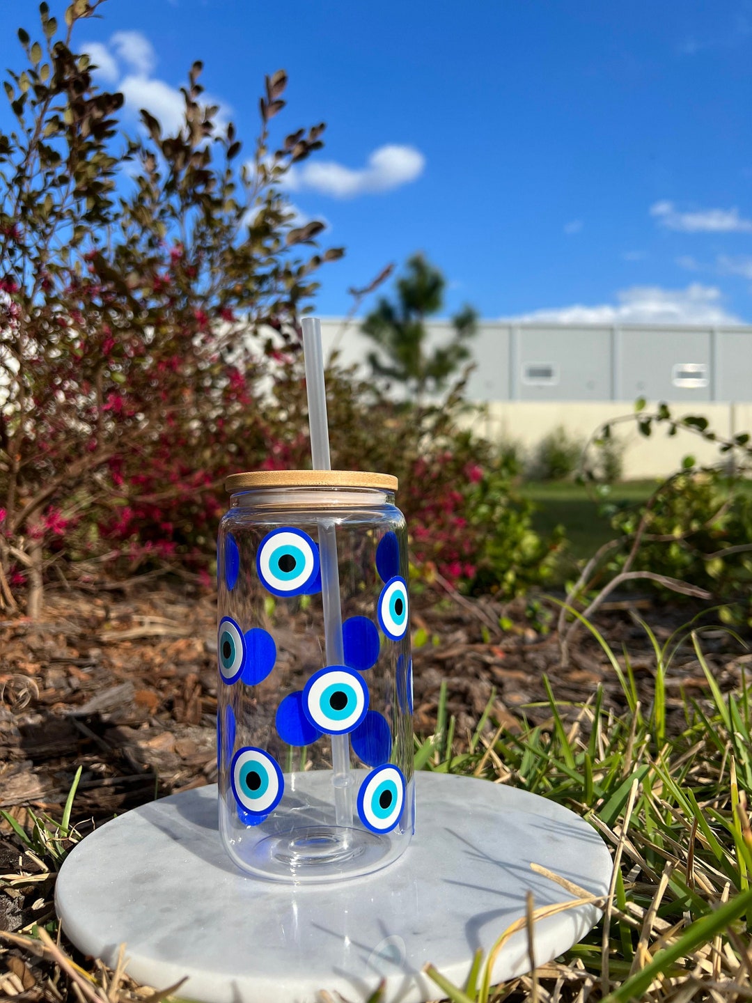 Evil Eye Glass Cup-16 Oz Beer Cup-evil Eye Coffee Cup-glass Jar-glass ...