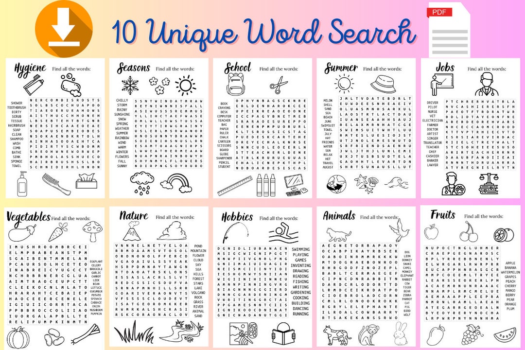10 Word Search Printable Sheets | Kids Activities | Activity Pack ...