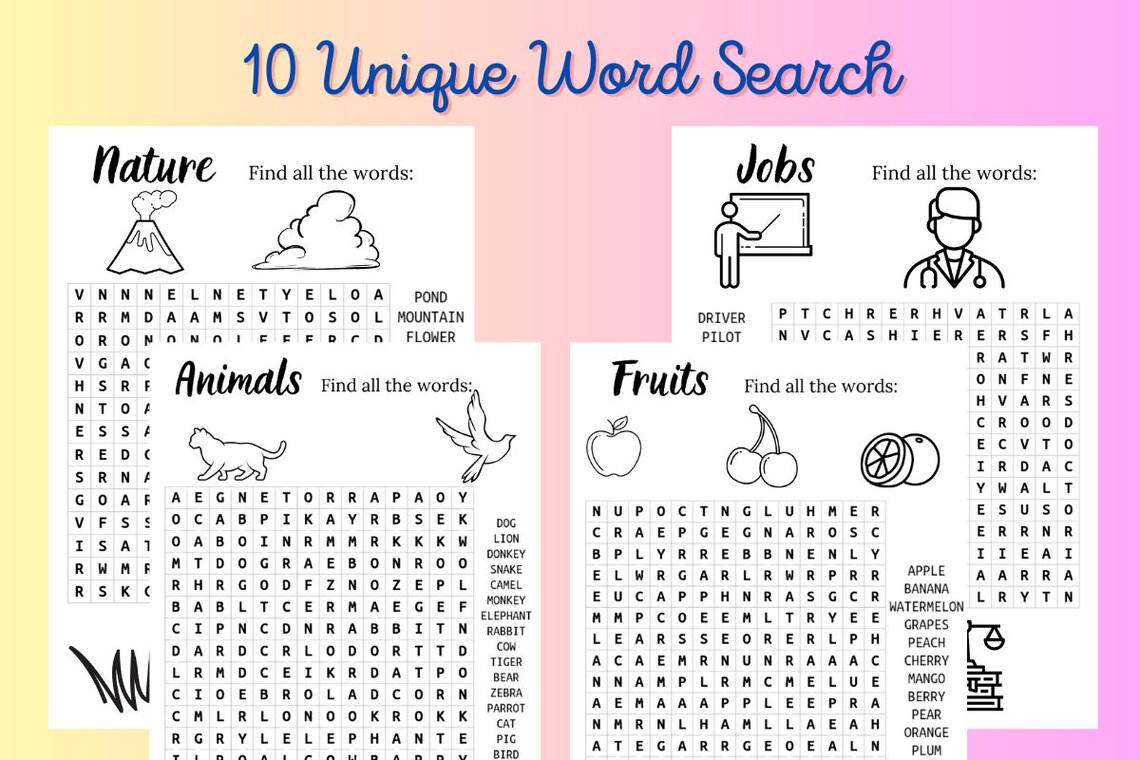 10 Word Search Printable Sheets | Kids Activities | Activity Pack ...