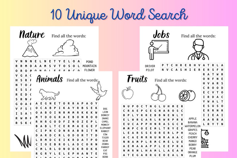 10 Word Search Printable Sheets | Kids Activities | Activity Pack ...