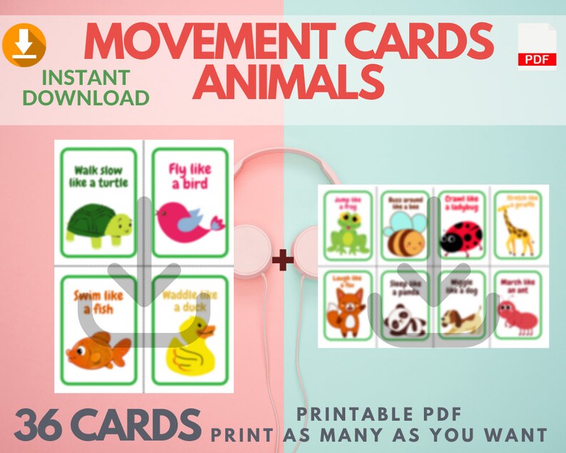 Animals Movement Cards, Printable Action Flashcards for Kids, Toddlers ...