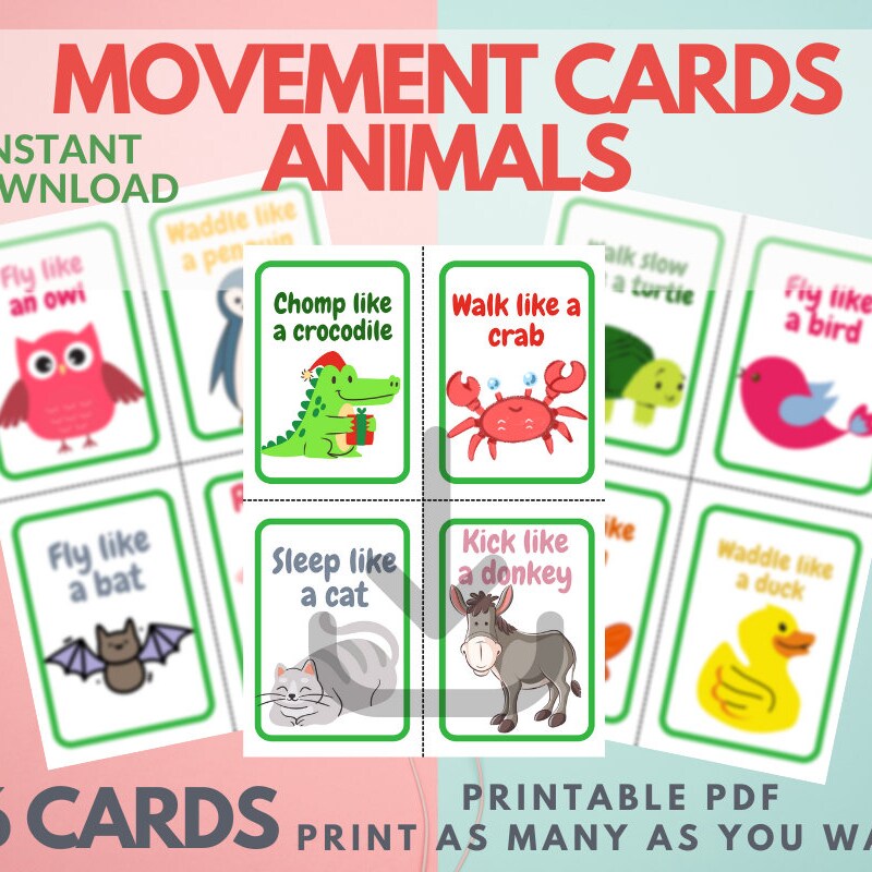 Animal Action Cards - Etsy