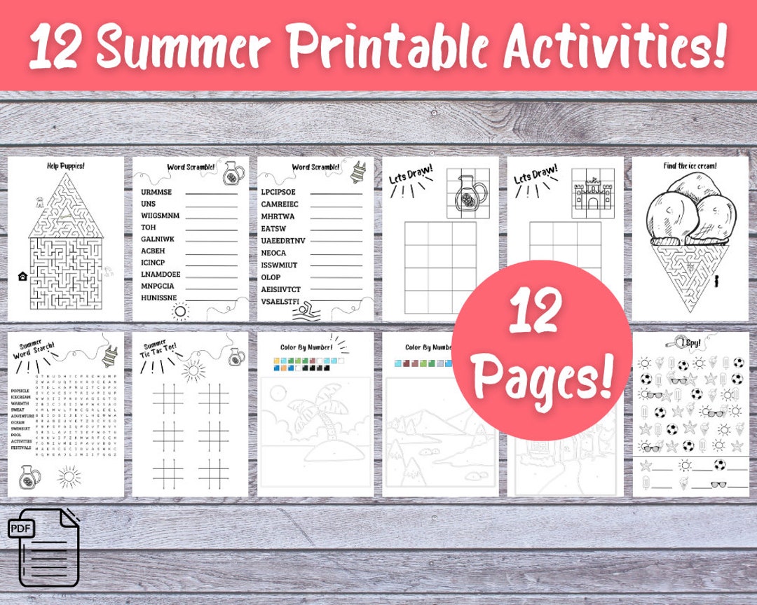 12 Summer Kids Activities, Summer Camp Activity, Printable Activity ...