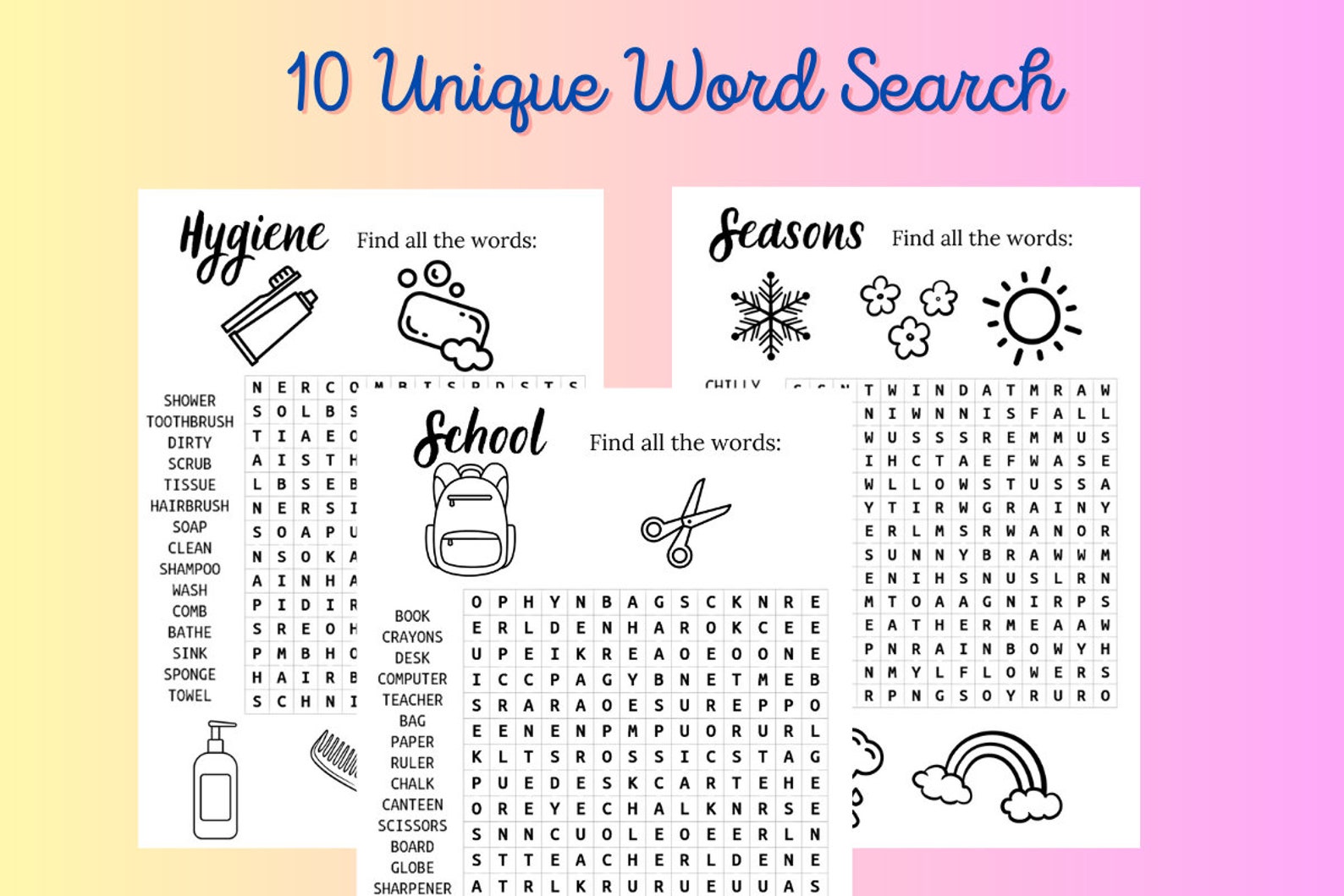10 Word Search Printable Sheets | Kids Activities | Activity Pack ...