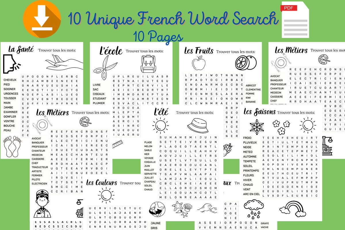 French Wordsearch, Français Mots Pour Les Enfants, French Words for ...