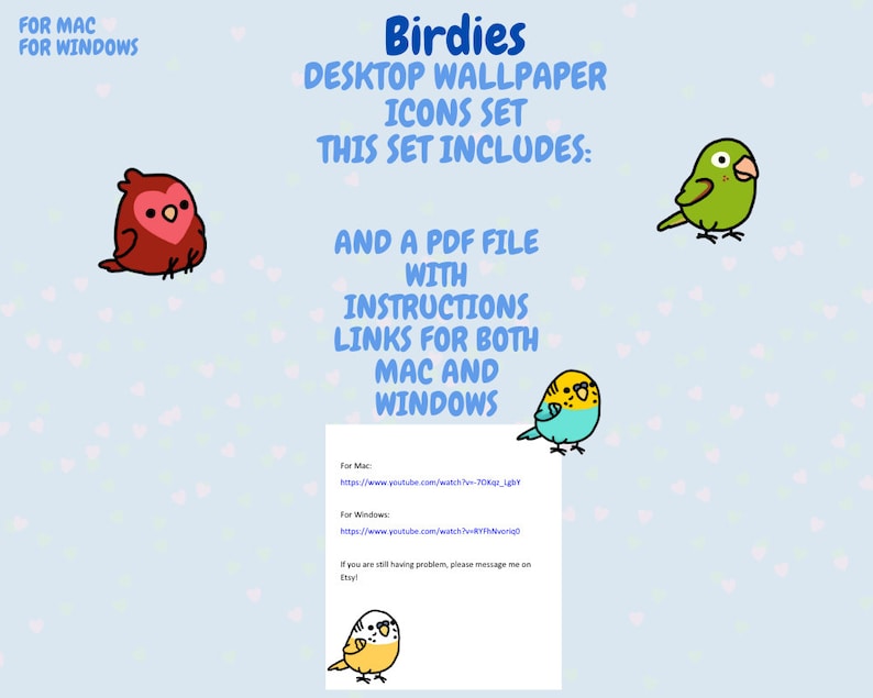 Birds Computer Desktop Wallpaper Icons, Kawaii Desktop Icons, Cute ...
