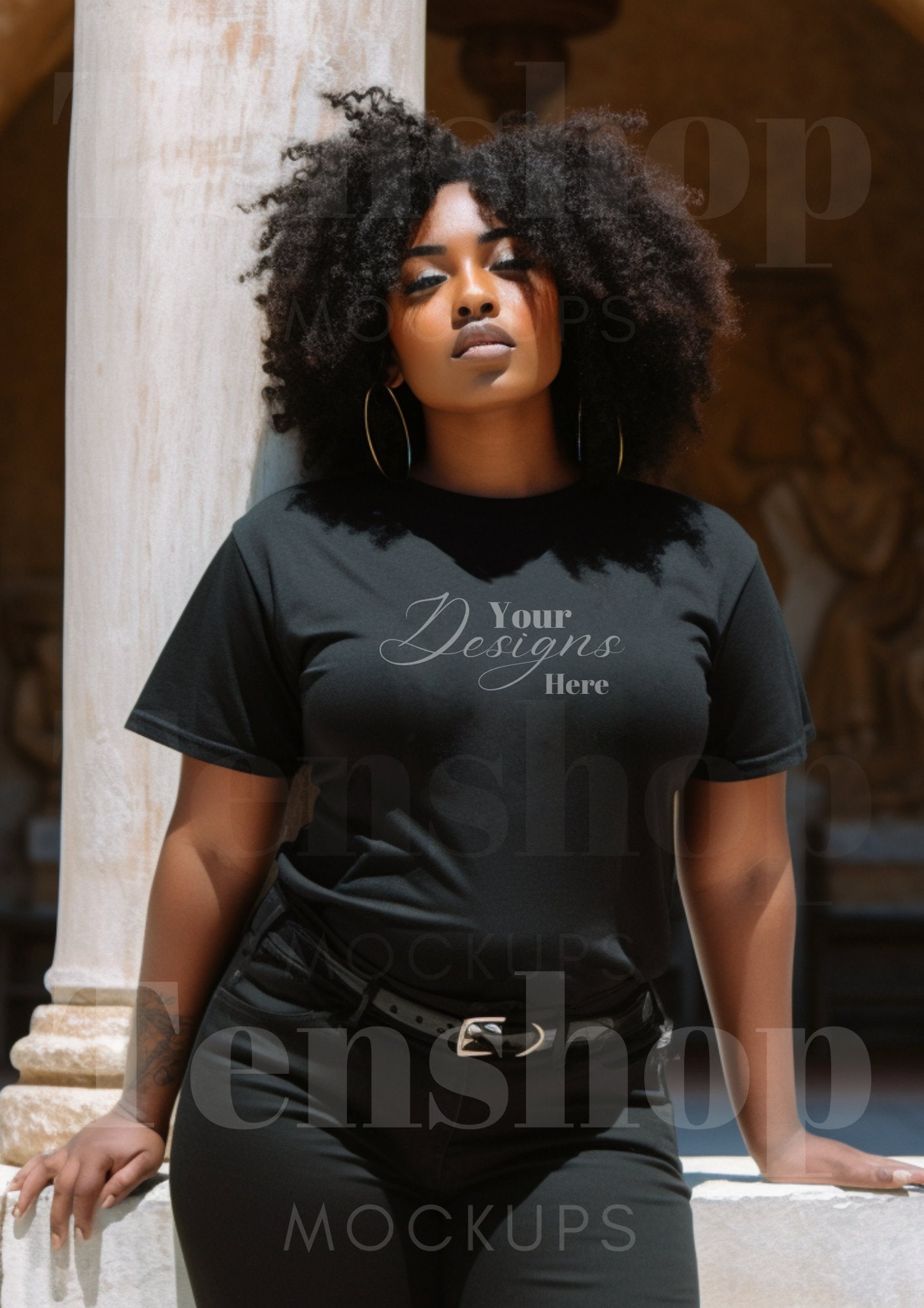 Plus Size Black Model Mockup L Black Tee Mockup L Black T-shirt L ...