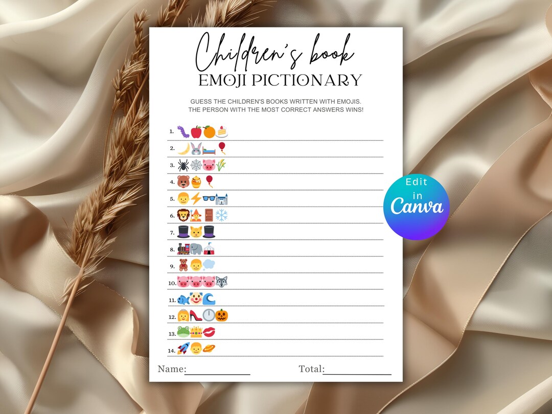 Children's Book Emoji Pictionary Game, Baby Shower Activity (digital ...