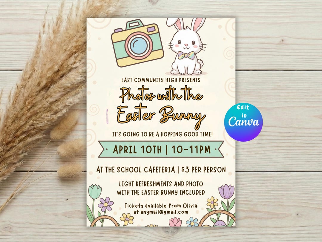 Photos With Easter Bunny Flyer Template, School PTA Fundraising ...