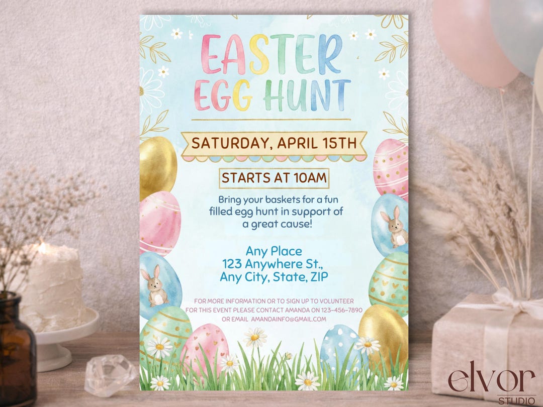 Spring Easter Egg Hunt Fundraiser Flyer, Editable Bunny Event for Kids ...