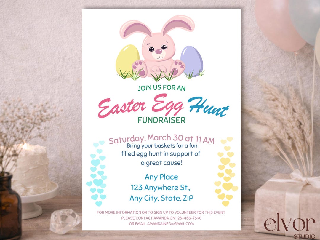 Easter Egg Hunt Fundraiser Flyer, Spring Bunny Canva Template (digital ...