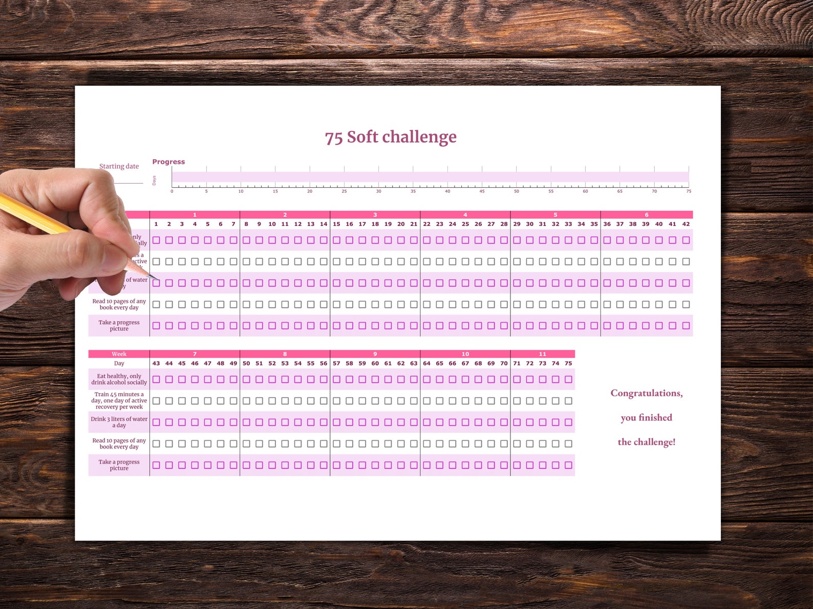 75 Soft Challenge PDF Printable Tracker in 6 Colors. Habit Tracker for ...