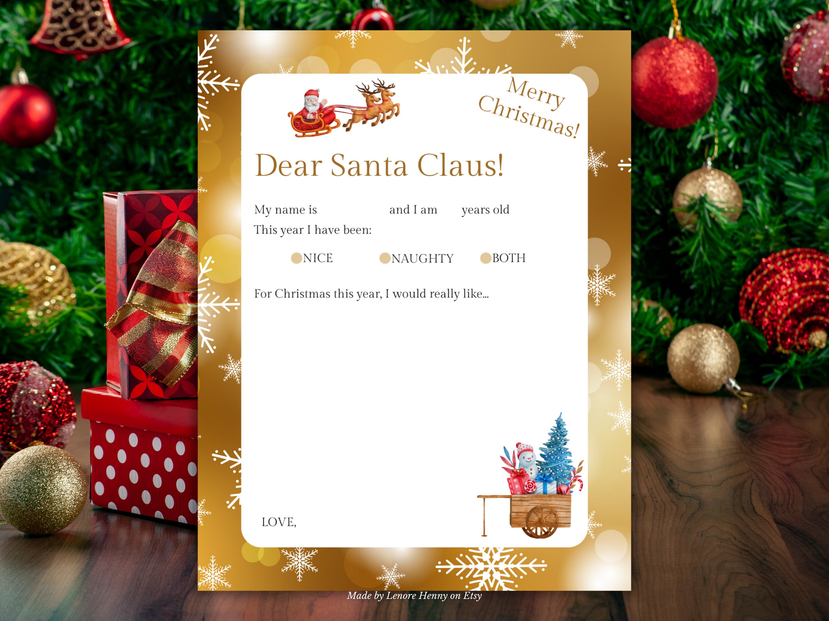 Kids Letter to Santa Claus, Printable Christmas Letter Template, Dear ...