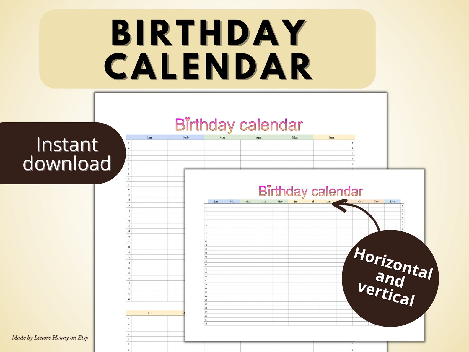 Printable Birthday Calendar Template for Family, Classroom, Friends ...