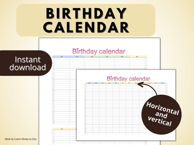 Printable Birthday Calendar Template for Family, Classroom, Friends ...