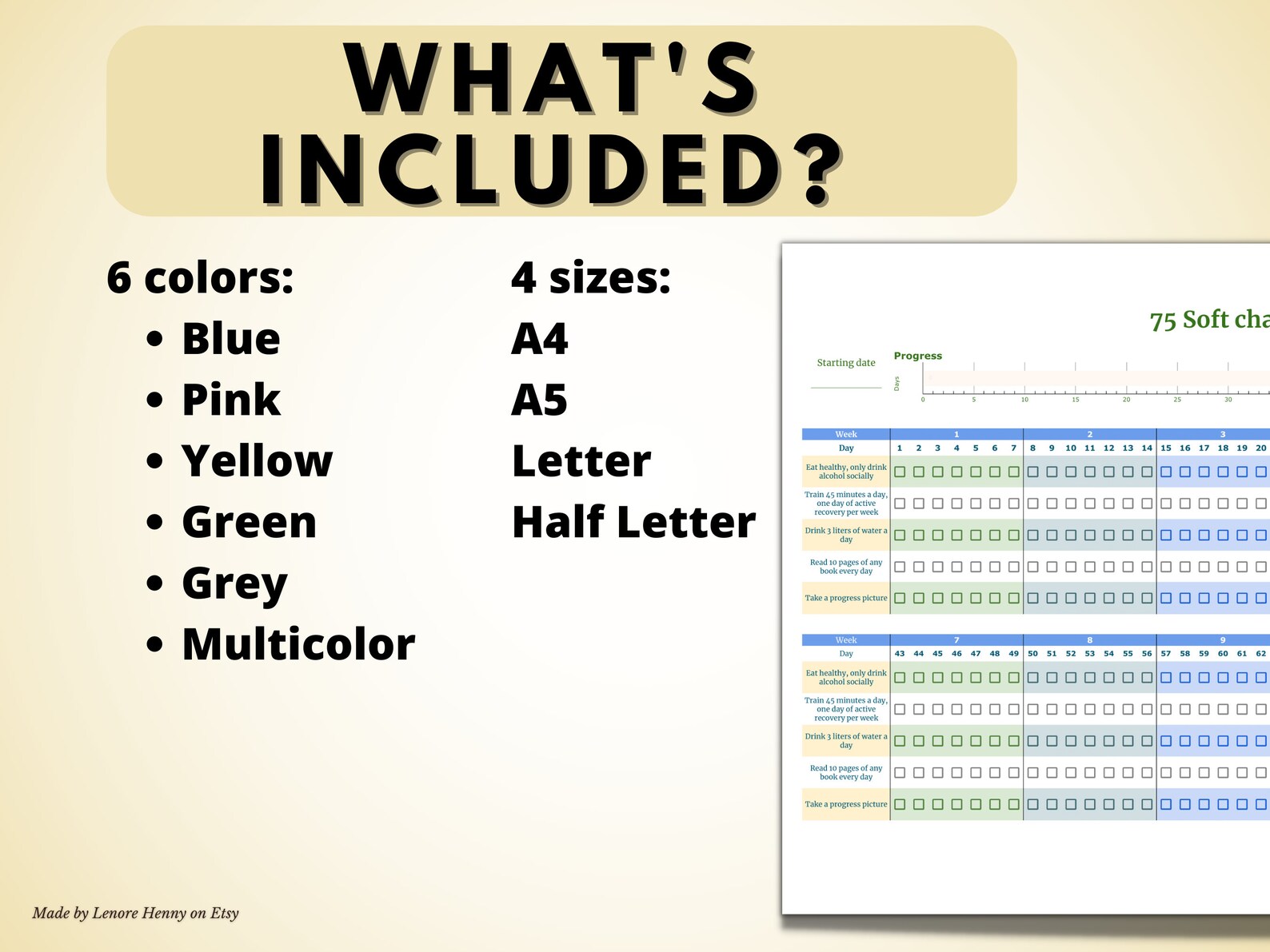 75 Soft Challenge PDF Printable Tracker in 6 Colors. Habit Tracker for ...