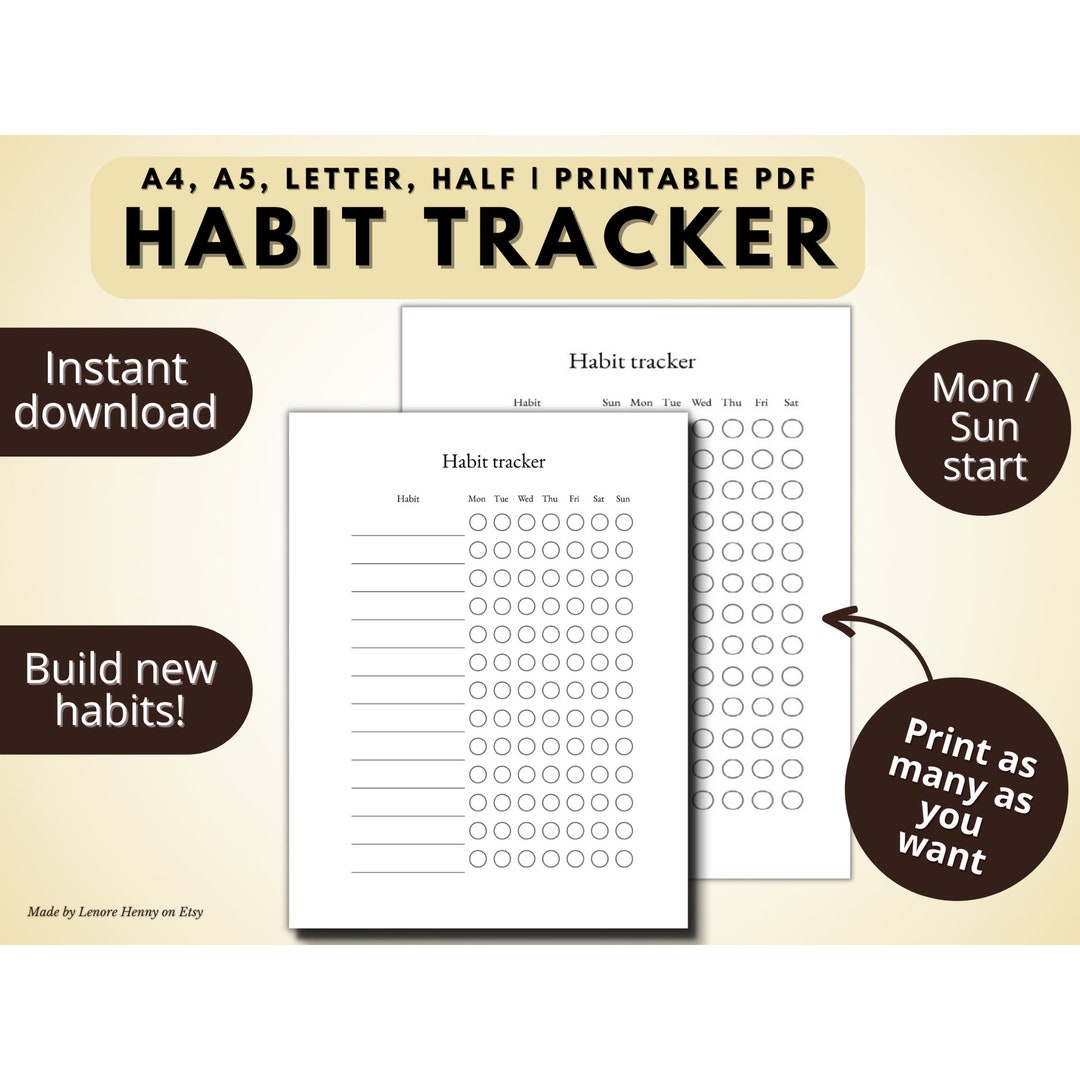 Habit Tracker Printable, Goal Planner, Self Care Planner, Daily Tracker ...