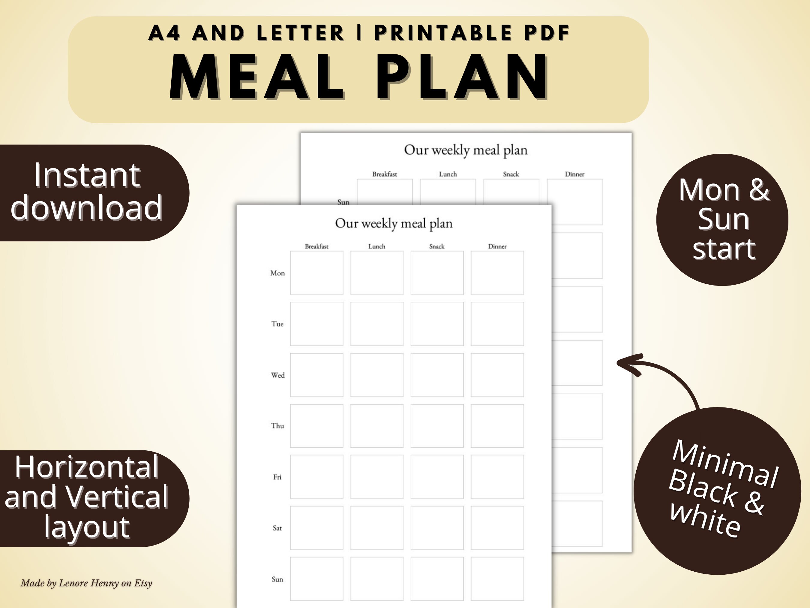 Weekly Meal Planner Printable, Meal Prep, Meal Tracker, Menu Planner ...