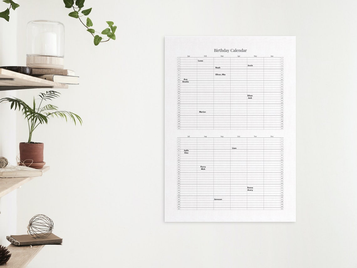 Printable Birthday Calendar Template for Family, Classroom, Friends ...