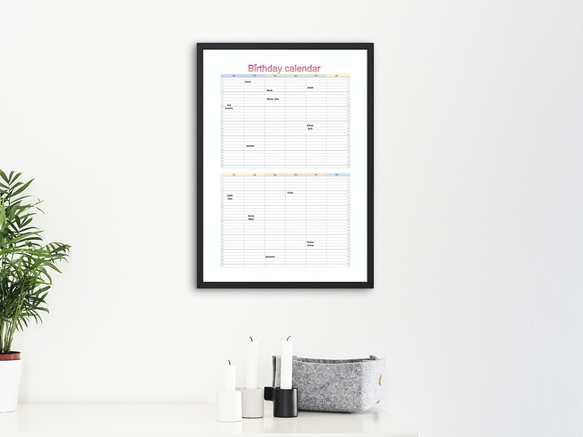 Printable Birthday Calendar Template for Family, Classroom, Friends ...