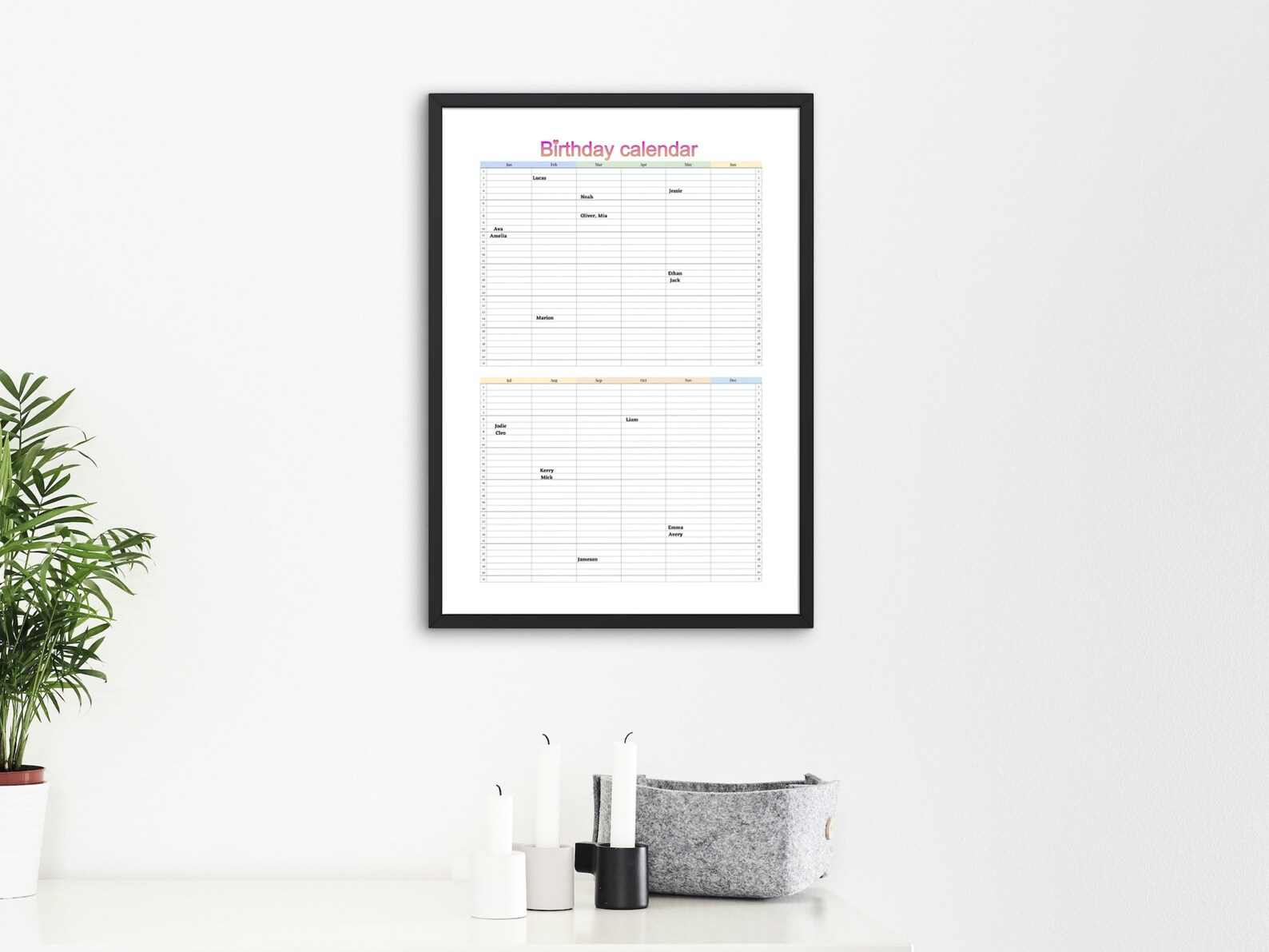 Printable Birthday Calendar Template for Family, Classroom, Friends ...