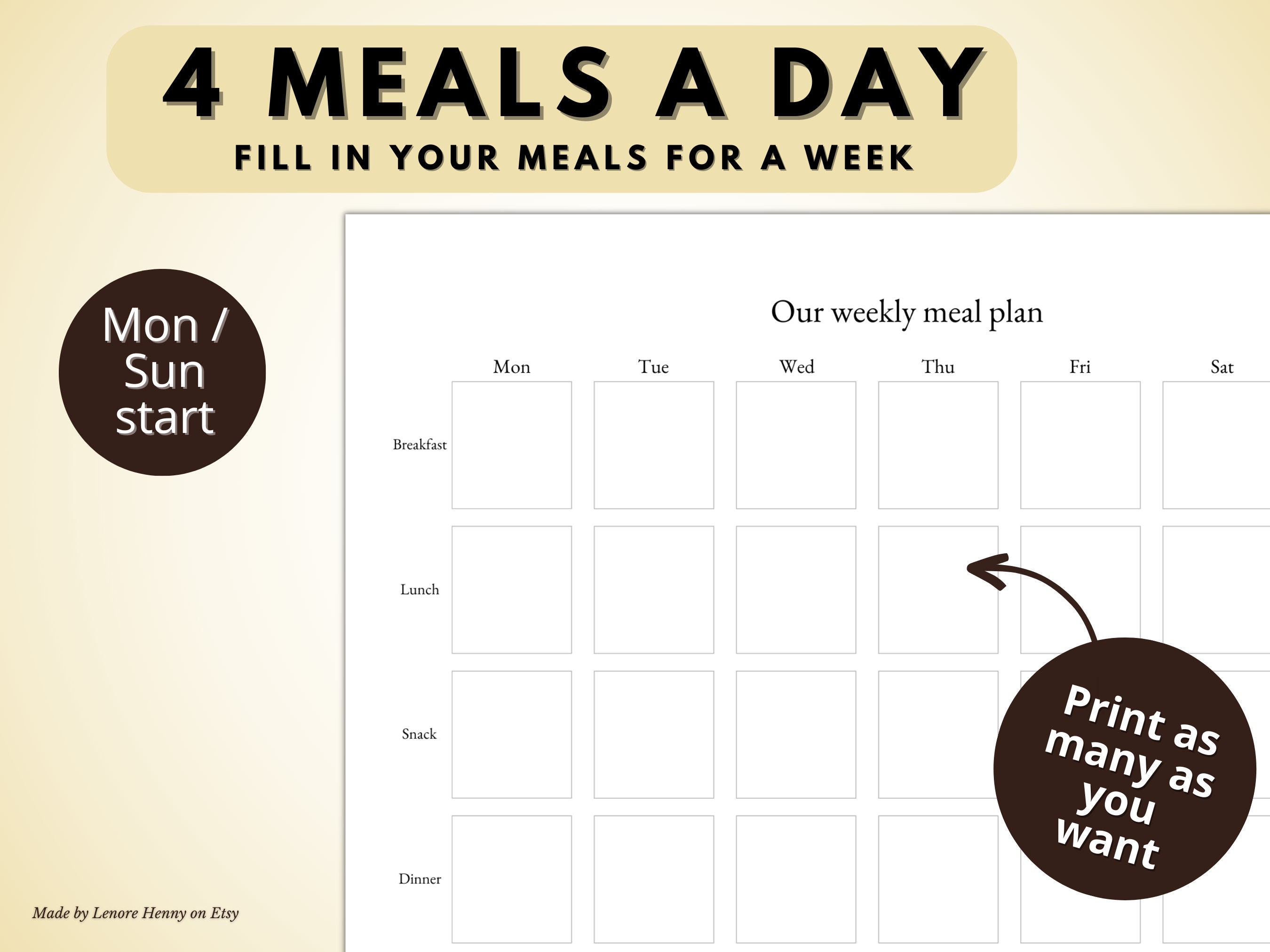 Weekly Meal Planner Printable, Meal Prep, Meal Tracker, Menu Planner ...