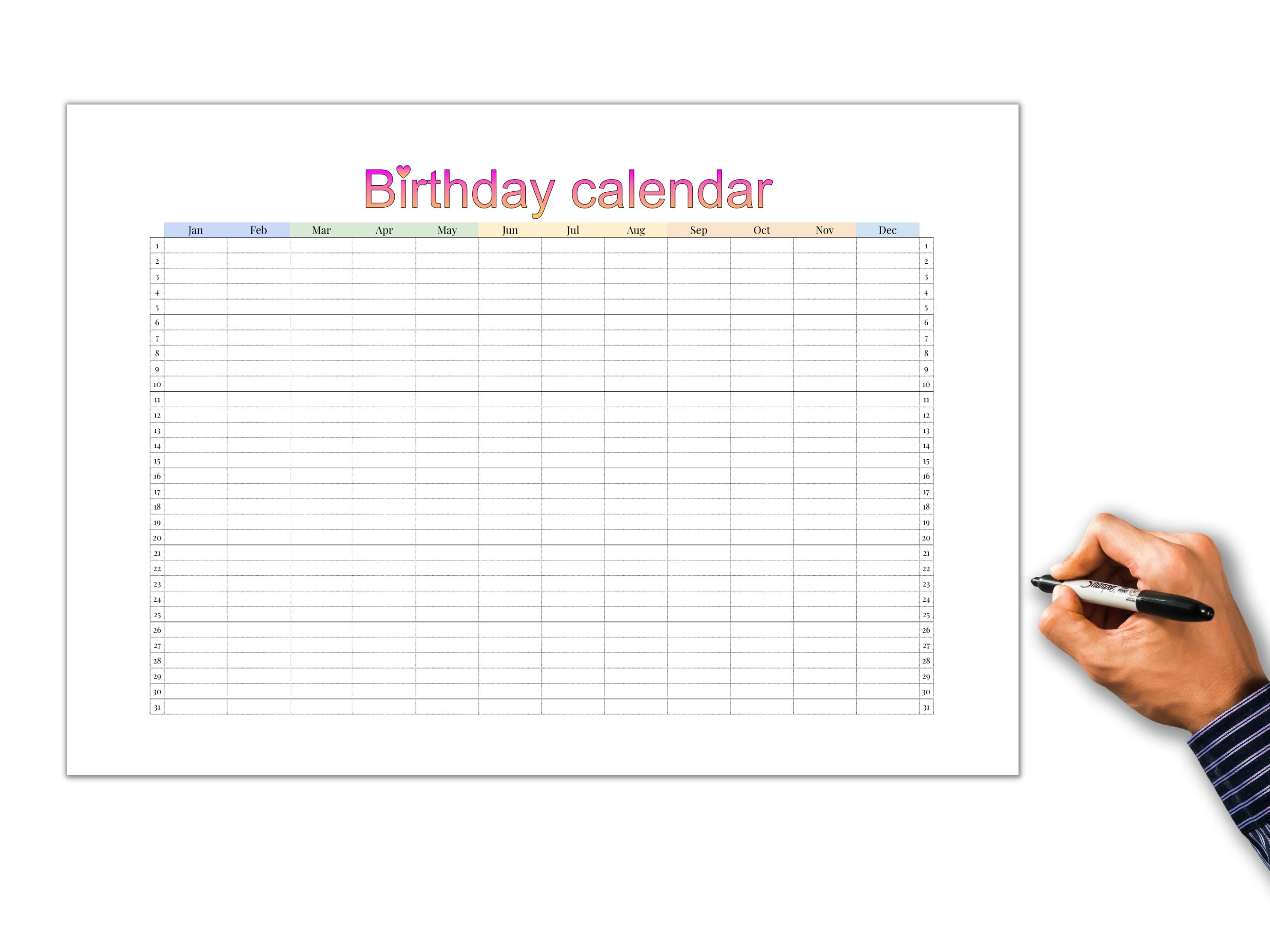 Printable Birthday Calendar Template for Family, Classroom, Friends ...