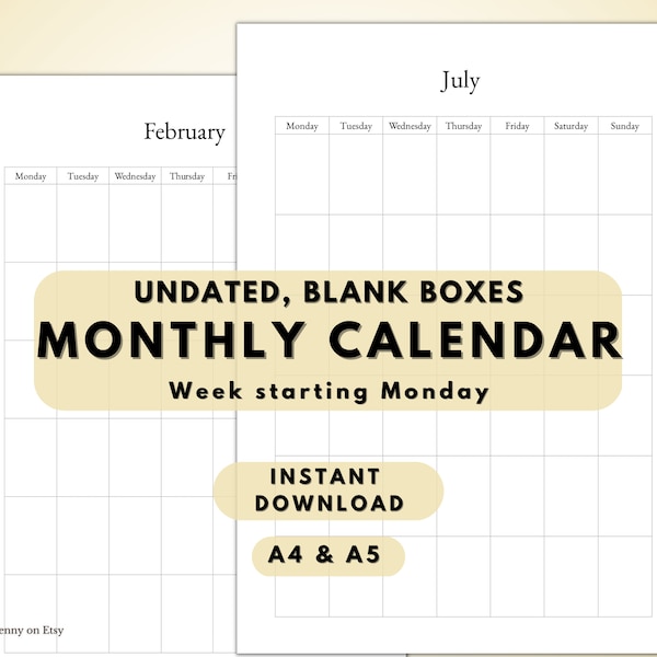 Empty Month Calendar - Etsy