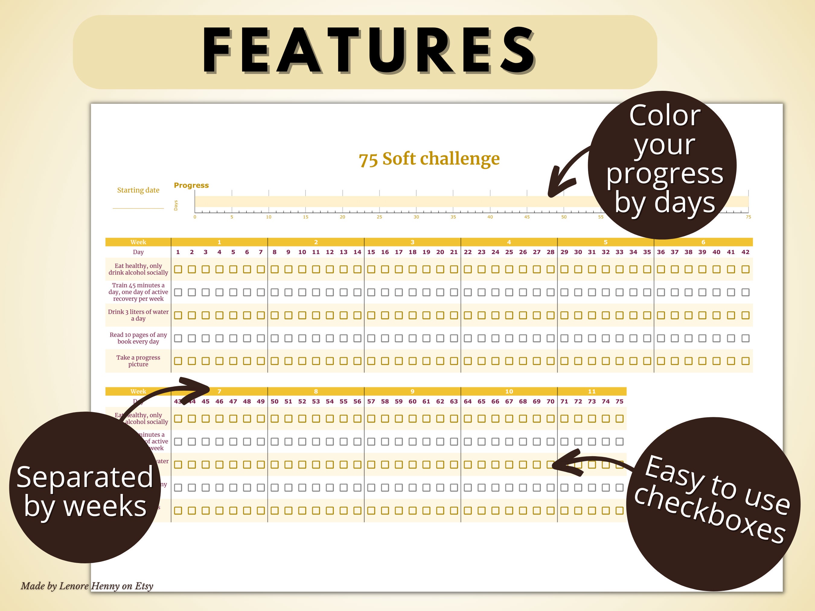 75 Soft Challenge PDF Printable Tracker in 6 Colors. Habit Tracker for ...