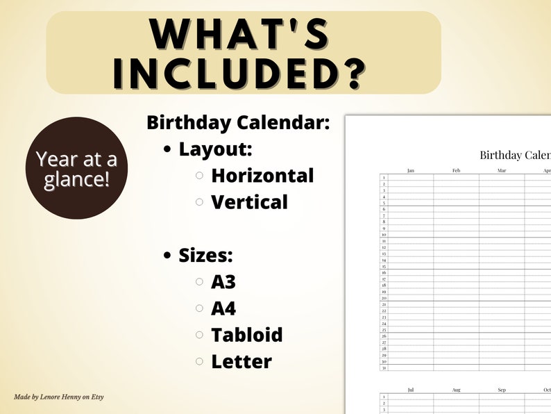 Printable Birthday Calendar Template for Family, Classroom, Friends ...