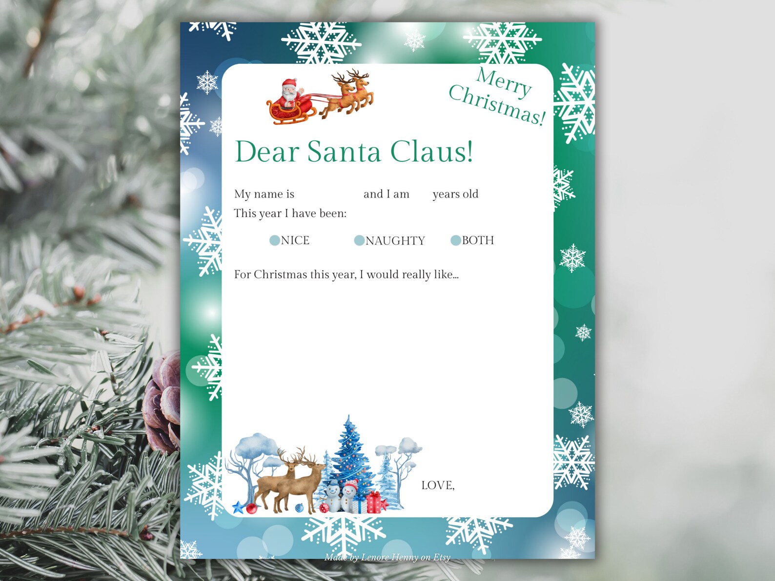 Kids Letter to Santa Claus, Printable Christmas Letter Template, Dear ...