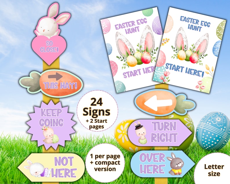 Printable Easter Egg Hunt Signs. Cute Easter Party Decorations for ...