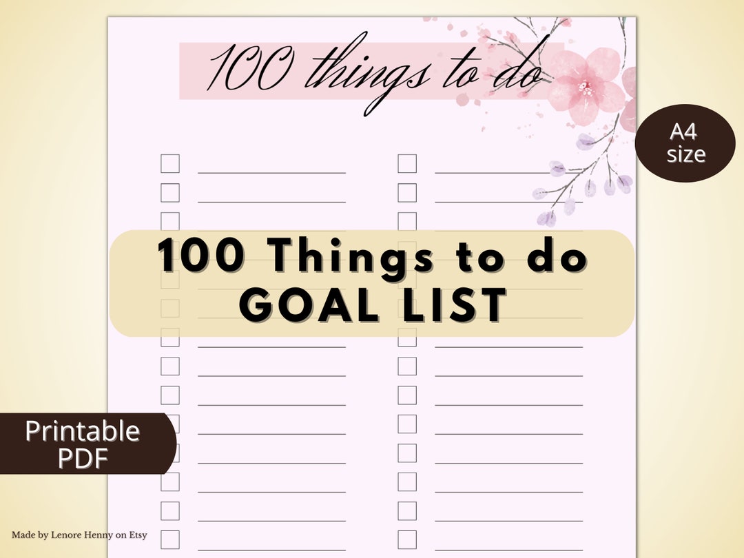 100 Things to Do Checklist: Stay Organized and Achieve Your Goals ...