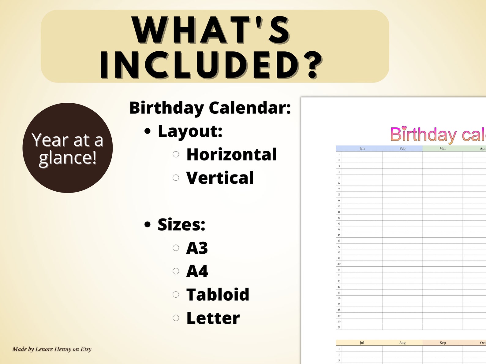 Printable Birthday Calendar Template for Family, Classroom, Friends ...