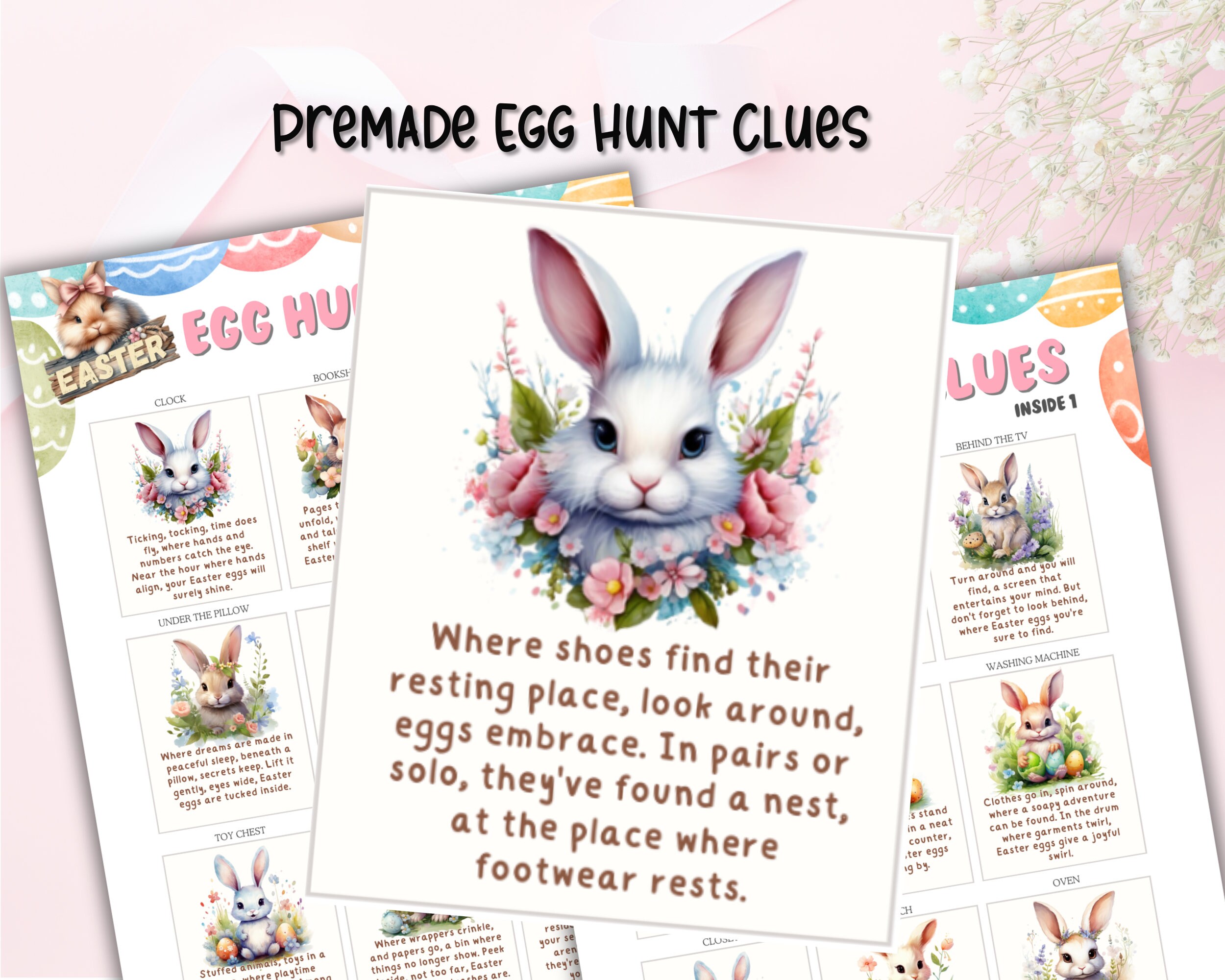 Easter Bunny Treasure Hunt Clue Cards for Indoor Family Game and Kids ...