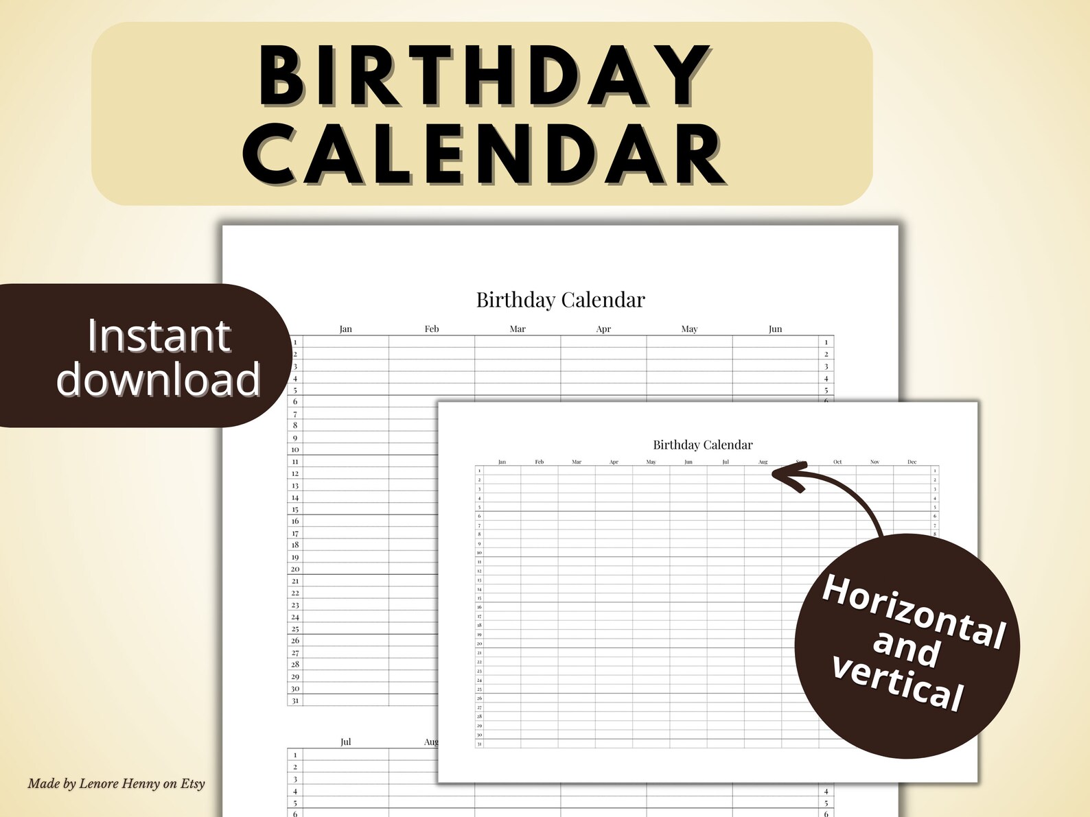Printable Birthday Calendar Template for Family, Classroom, Friends ...